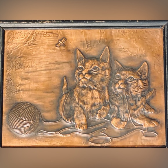 Art | Vintage Kittens Cats Copper Repousse Wall Plaque Dragonfly ...